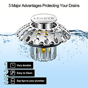 LEKEYE Tub Stopper with Shower Drain Hair Catcher | Pop-up Bathtub Plug with Strainer for 1-1/2" to 1-3/4" Bath Drain Hole