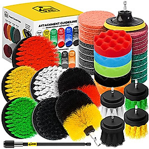 Holikme 38Piece Drill Brush Attachments Set, Scrub Pads & Sponge, Buffing Pads,Car Polishing Pad Kit，Power Scrubber Brush with Extend Long Attachment