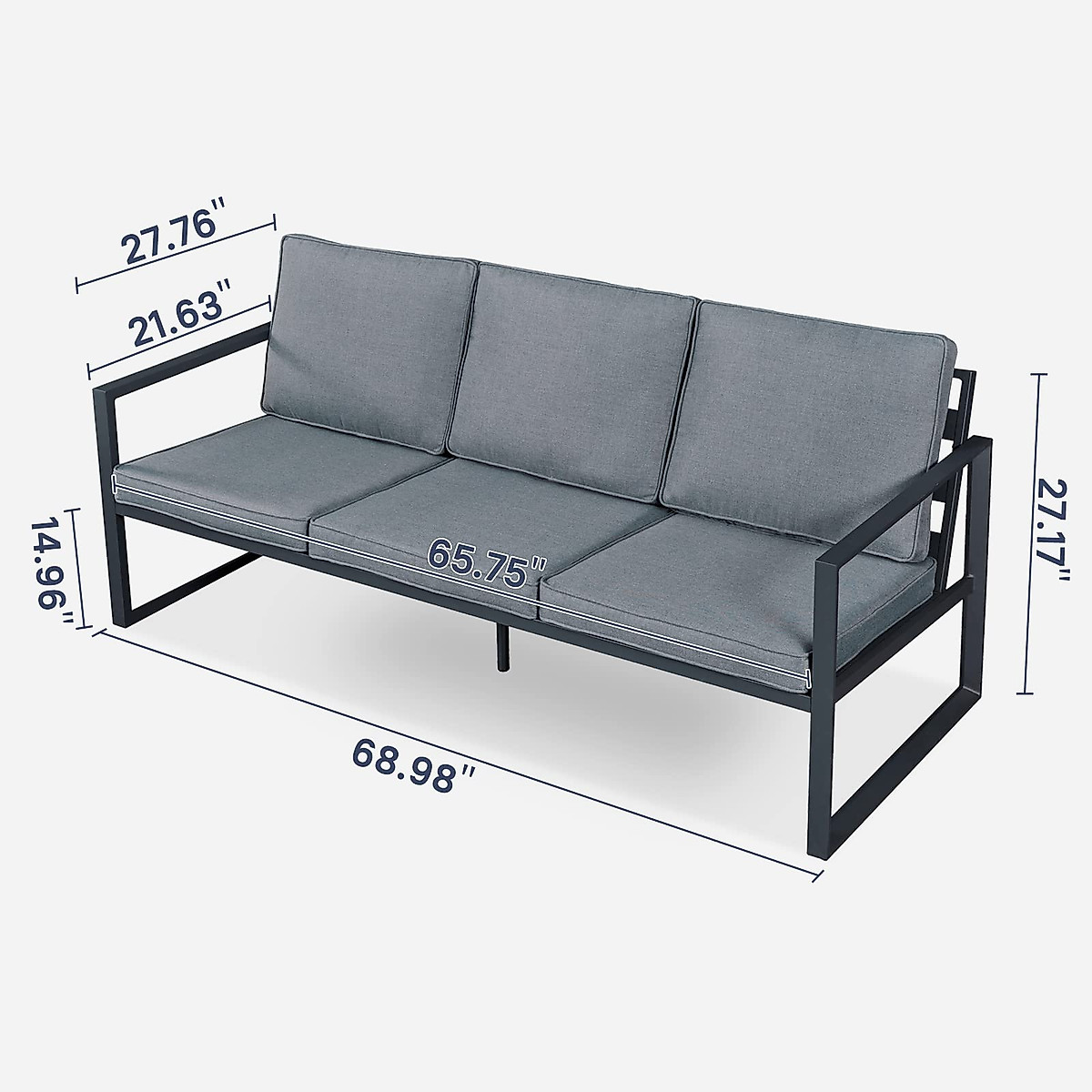RICNOD Outdoor Sofa, Outdoor Furniture with 3 Seats, All-Weather All-Aluminum Frame with Removable Waterproof Cushion, for Backyards, Poolside, Balcony or Kitchen, Grey