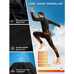 romision Thermal Underwear for Men- Fleece Lined Long Johns Winter Hunting Gear Base Layer Top & Bottom Set for Cold Weather A-Black