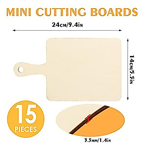DYaprigo 15 Pack Mini Unfinished Wood Cutting Board with Handle, Wooden Charcuterie Cheese Chopping Board, Wood Craft Paddle for DIY Craft, Painting, Christmas Home Decor(9.4" x 5.5" x 0.14")