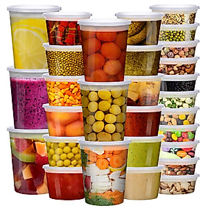 kkyvvy Deli Containers with Lids 48 Sets - Soup Containers with Lids 8,16,32 oz- Restaurant Containers with Lids for Food Storage, Plastic Deli Containers Variety Pack, BPA Free, Leakproof, Stackable