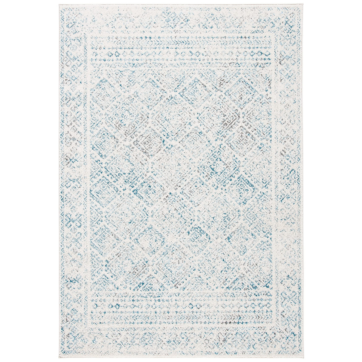 SAFAVIEH Tulum Collection Area Rug - 5'3" x 7'6", Ivory & Turquoise, Moroccan Boho Distressed Design, Non-Shedding & Easy Care, Ideal for High Traffic Areas in Living Room, Bedroom (TUL264B)