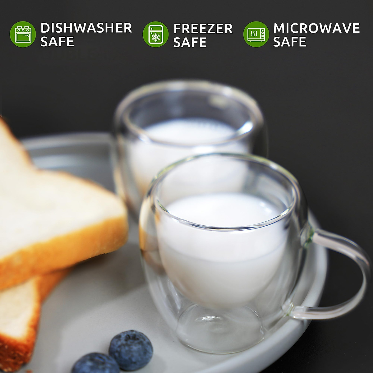 BSDPRFE 2.5 oz Espresso Cups Set of 2 with Handle Espresso Shot Glasses, Double Wall Insulated Espresso Mugs, Tazas de Cafe Expreso, Milk Cup with Handle, Suit for Espresso Machine