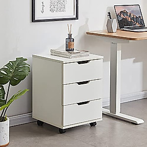 Farini Mobile File Cabinet for Home Office, 3 Drawer Chest Wood, Drawers Unit for Under Desk, Storage Drawers Cabinet White