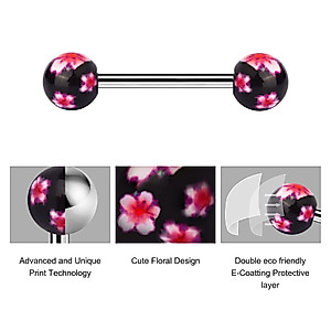 COCHARM 5Pcs Plastic Tongue Rings for Women 14g Pink Kitty Tongue Ring Acrylic Cute Tongue Piercing Jewelry Kawaii Girl Tongue Rings