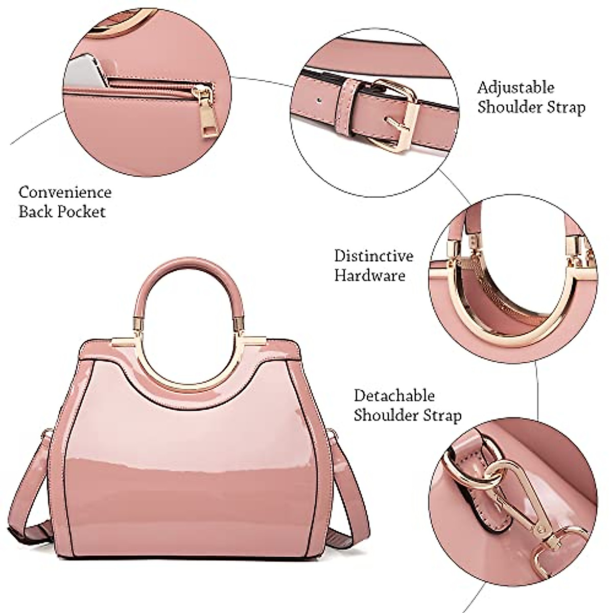LJOSEIND Patent Leather Handbags Designer Satchel Purses Top Handle Bags Structured Shoulder Bags for Women