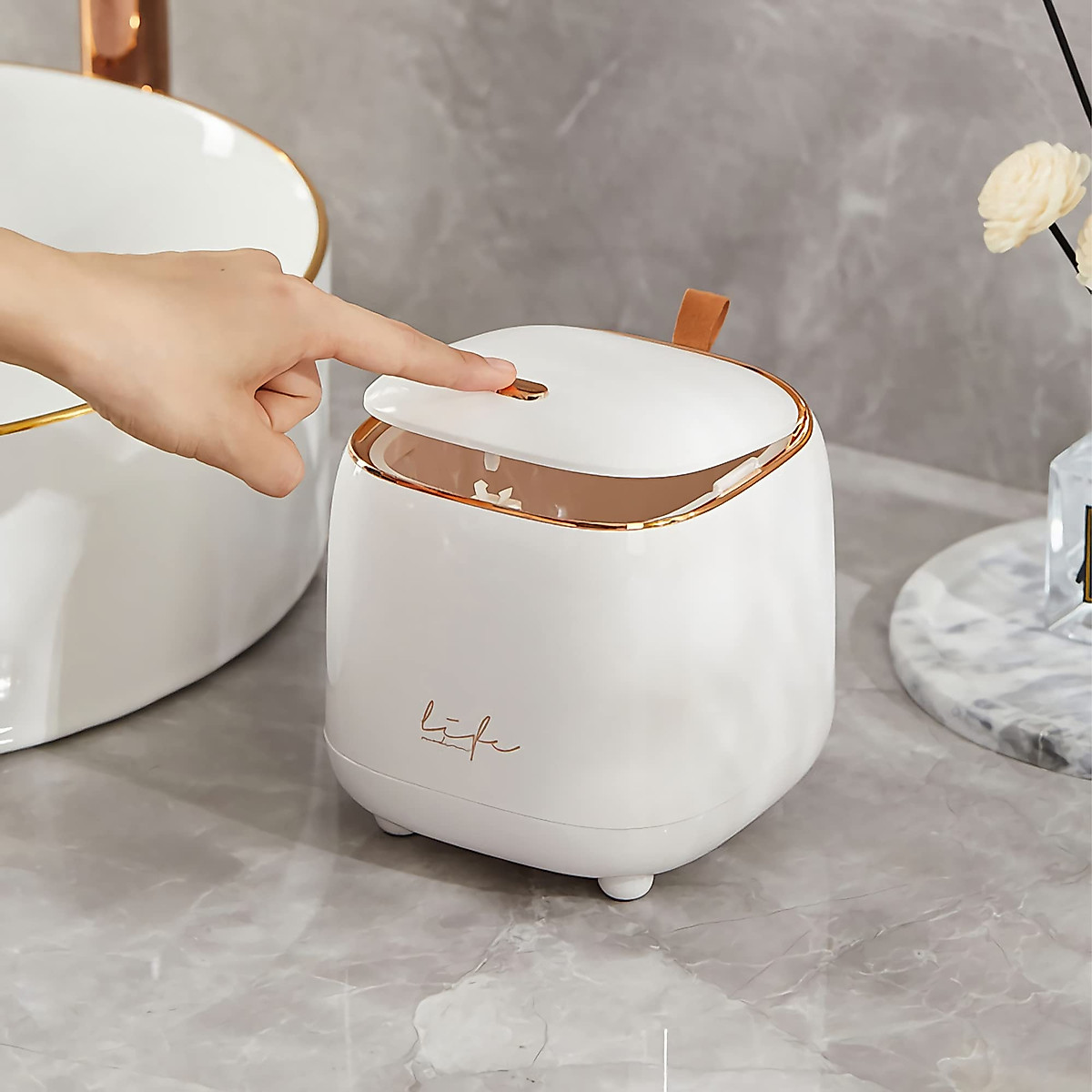 Sheebo Premium Tea Pot Mini Trash Can with Lid Wastebasket 50 Counts Mini Trash Bags for Bathroom Vanity, Desktop, Tabletop or Coffee Table - 2 Liter (Tea Pot - Teal)