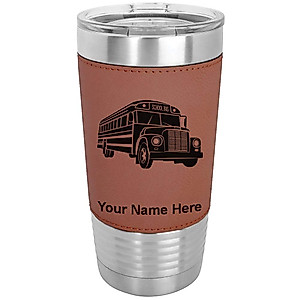 LaserGram 20oz Vacuum Insulated Tumbler Mug, School Bus, Personalized Engraving Included (Faux Leather, Dark Brown)