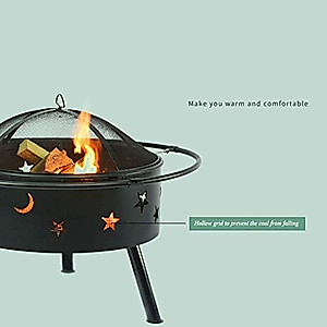 LEAYAN Garden Fire Pit Portable Grill Barbecue Rack Fire Pit Grill Wood Burning - 28 Inch Large Bonfire Patio Backyard Firepit Large for with Round Spark with Cover BBQ Cooking for Camping Backyard
