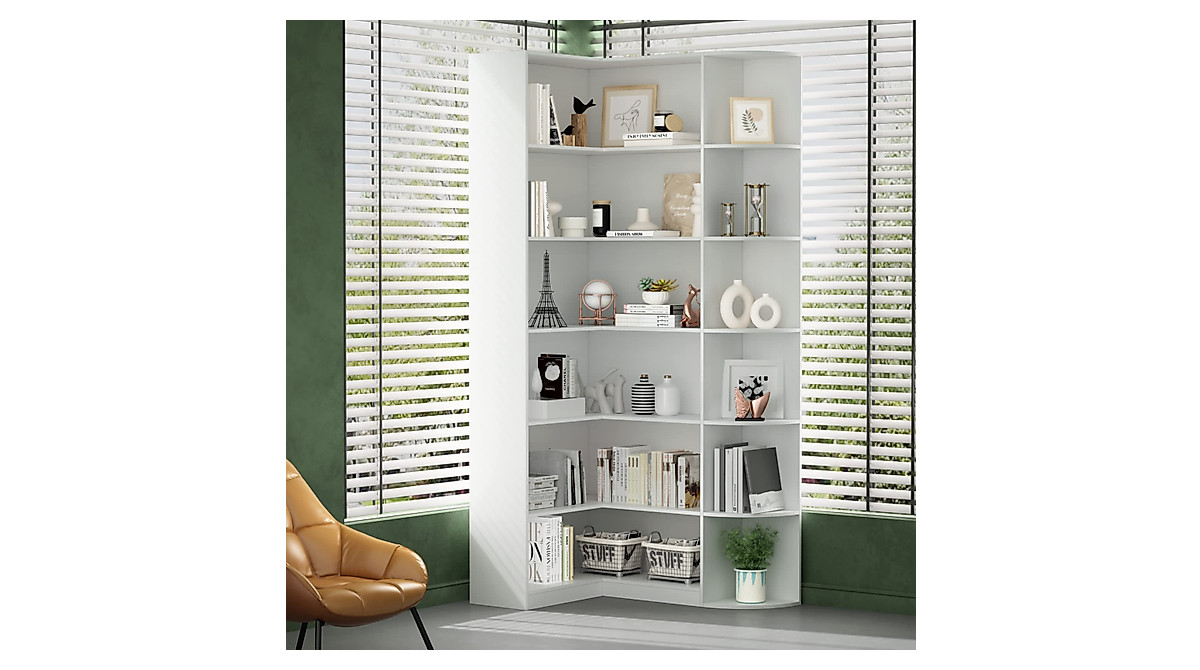 Loomie White Corner Bookshelf - 6 Tier Storage Solution