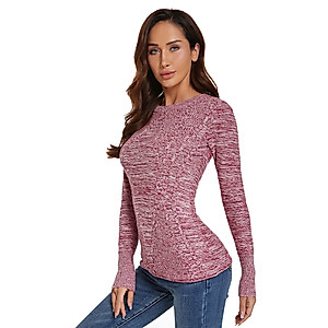 AmélieBoutik Women Cotton Blend Crewneck Long Sleeve Cable Knit Pullover Sweater (Red Large)