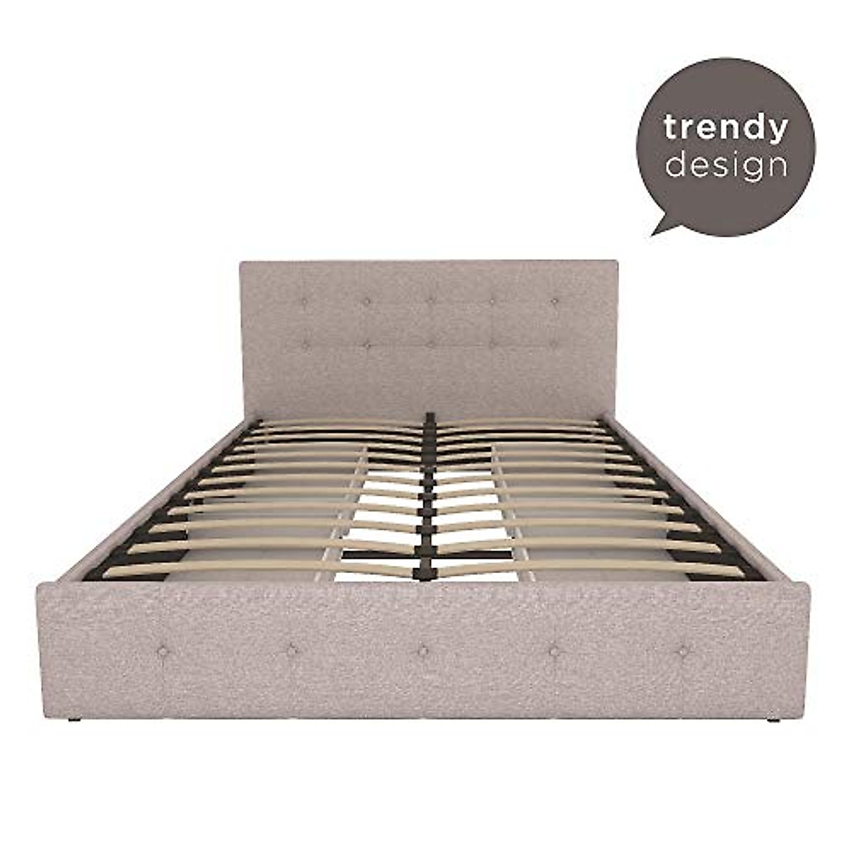 DHP Rose Upholstered Platform Bed with Underbed Storage Drawers and Button Tufted Headboard and Footboard, No Box Spring Needed, Queen, Gray Linen
