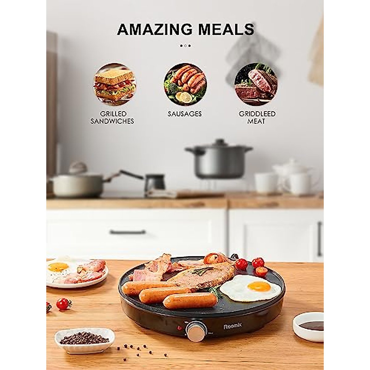 Crepe Maker Machine, Reemix Compact Pancake Griddle Precise Temperature Control, Nonstick 12” Electric Griddle, Batter Spreader for Eggs, Pancakes, Omelets and Quesadillas, Includes Spatula, Spreader