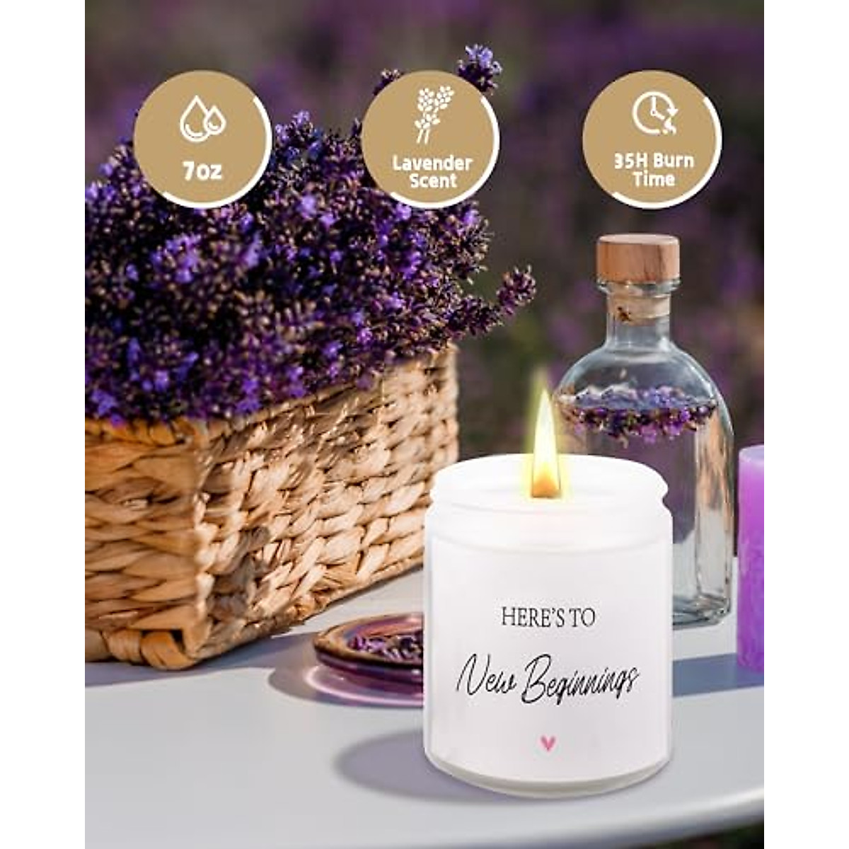 New Beginnings Gifts for Women, Going Away, Goodbye, Farewell Gifts for Coworkers, Congratulations New Job Gifts, Divorce Gifts for Women, Handmade Lavender Natural Soy Wax Candle Gifts (7oz)