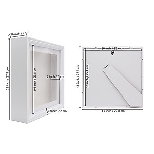10x10 Shadow Box Frame, 3D Shadow Box Display Case with European Border, Memory Box for Baby Handprint & Footprint DIY Hand Foot Print 3D Plaster, Collages, Collections, Mementos(2-inch Depth, White)