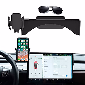 TSELLER for Tesla Model Y Model 3 Phone Holder Cell Phone Mount Silence Screen Phone Cradle Kits Adaptive for 5.5-7.0" Smartphones Accessories with Silicone Sunglasses Organizer