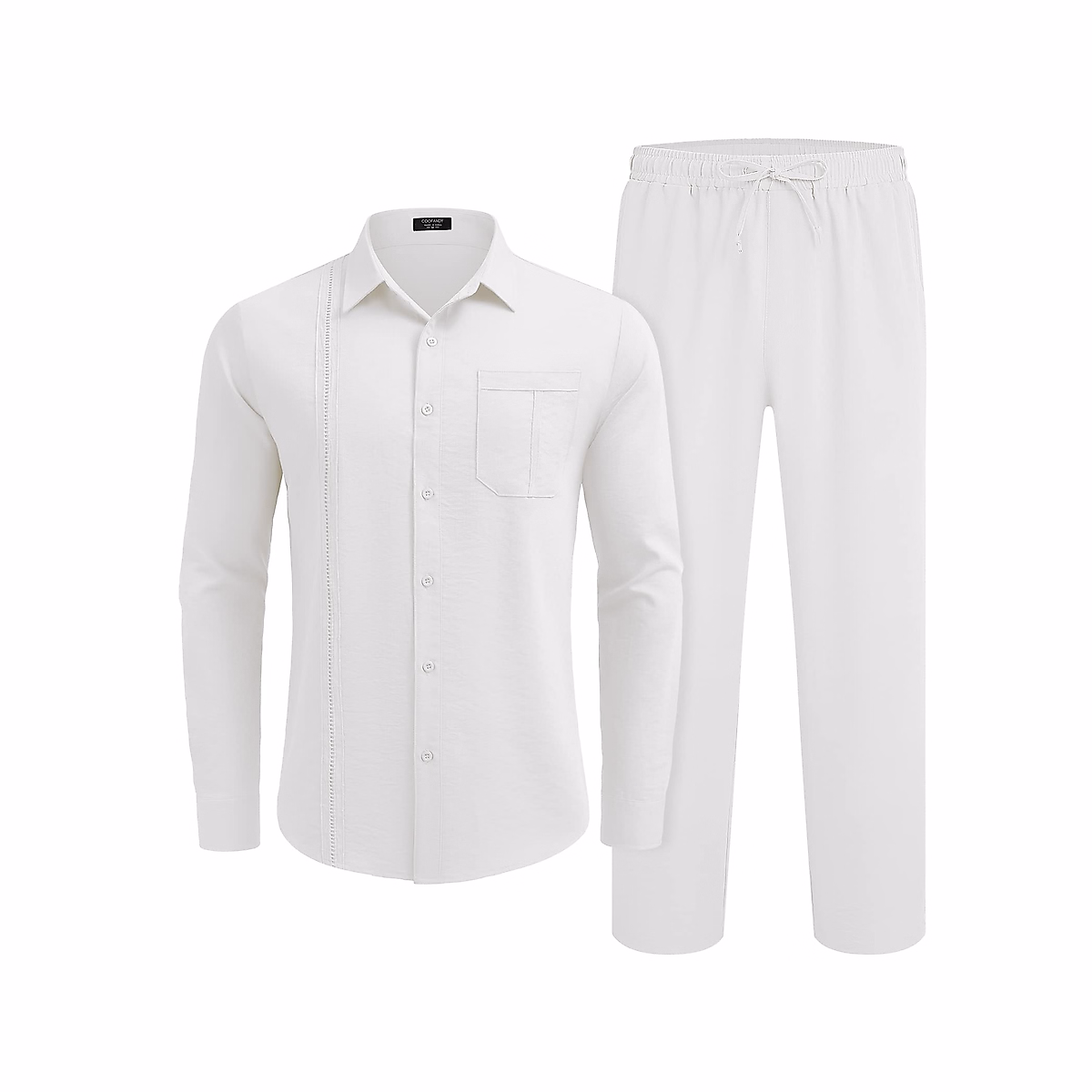 COOFANDY Mens Linen Yoga Outfits Casual Button Down Shirts with Pocket and Loose Pants All White Outfits for Men