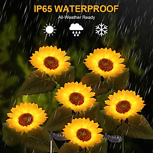 Elyccupa Solar Sunflower Lights LED Solar Powered Garden Stake Lights Outdoor Solar Flower Landscape Light for Patio Lawn Garden Yard Pathway Walkway Decoration, 6 Pack