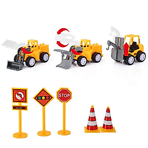 haomsj 17PCS Construction Party Favors Birthday Party Supplies Mini Small Construction Toys Trucks Vehicle Cake Decorations Topper Toy Cars Trucks for 2 3 4 5 7 Year Old Boys