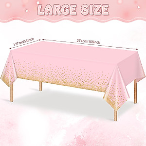 FunnyPars 4 Pack Pink and Gold Plastic Tablecloth for Parties, Disposable Table Cloth Rectangle Tables, Stamping Dot Confetti Light Birthday Wedding Baby Shower Party, 54''x108''