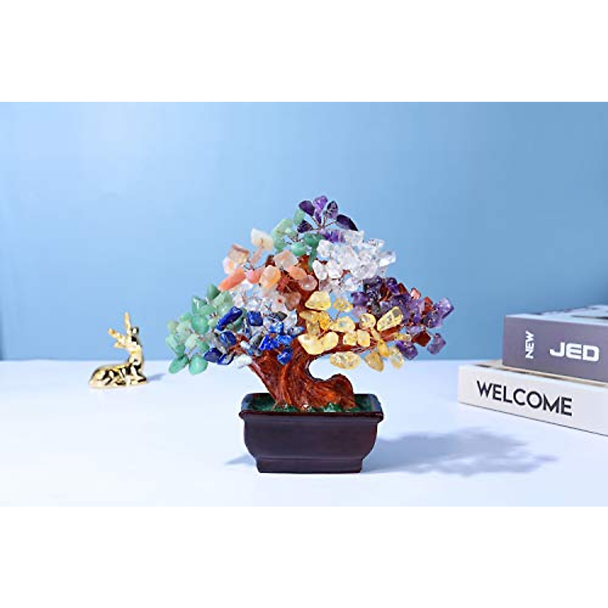 GEHECRST Natural 7 Chakra Crystal Gemstones Money Tree Reiki Healing Crystal Stones Bonsai Tree Home Office Feng Shui Decoration for Wealth, Health, Protection Gifts for Mom Mother’s Day 6.3"-6.7"