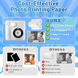 Instant Print Camera for Kids with 3 Rolls of Printer Paper, 1080P Toddler Digital Camera Toys for Age 3-12 with 32GB SD Card, Christmas & Birthday Gifts for 3 4 5 6 7 8 Year Old Girls & Boys (White)