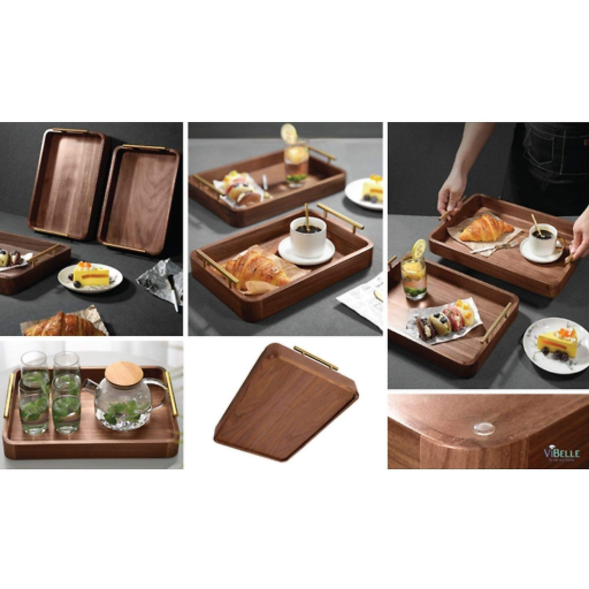 Generic Round Black Walnut Wood Serving Tray, Medium+Large