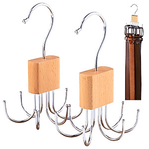 ELONG HOME Belt Organizer, Wooden Block Belt Hanger Closet Organizers and Storage, Belt Rack with 6 Hooks, 2 Pack Tie Hangers