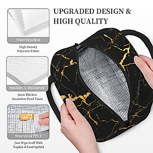 Fiokroo Lunch Bag Insulated Black Marble Texture Lunch Box Marbling Reusable Lunch Tote Bag For School Work College Outdoor Travel Picnic, 10l
