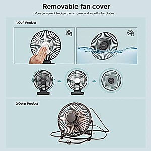 EasyAcc 7 Inch Desktop Battery Table Fan, Bedroom Fan [ Ultra-Quiet Comfortable Wind Fan ] 6700 Battery 3 Speed 90°Tilt Desk Fan with Type C, Electric Cooling Fan for Bedroom (Battery&USB Power)