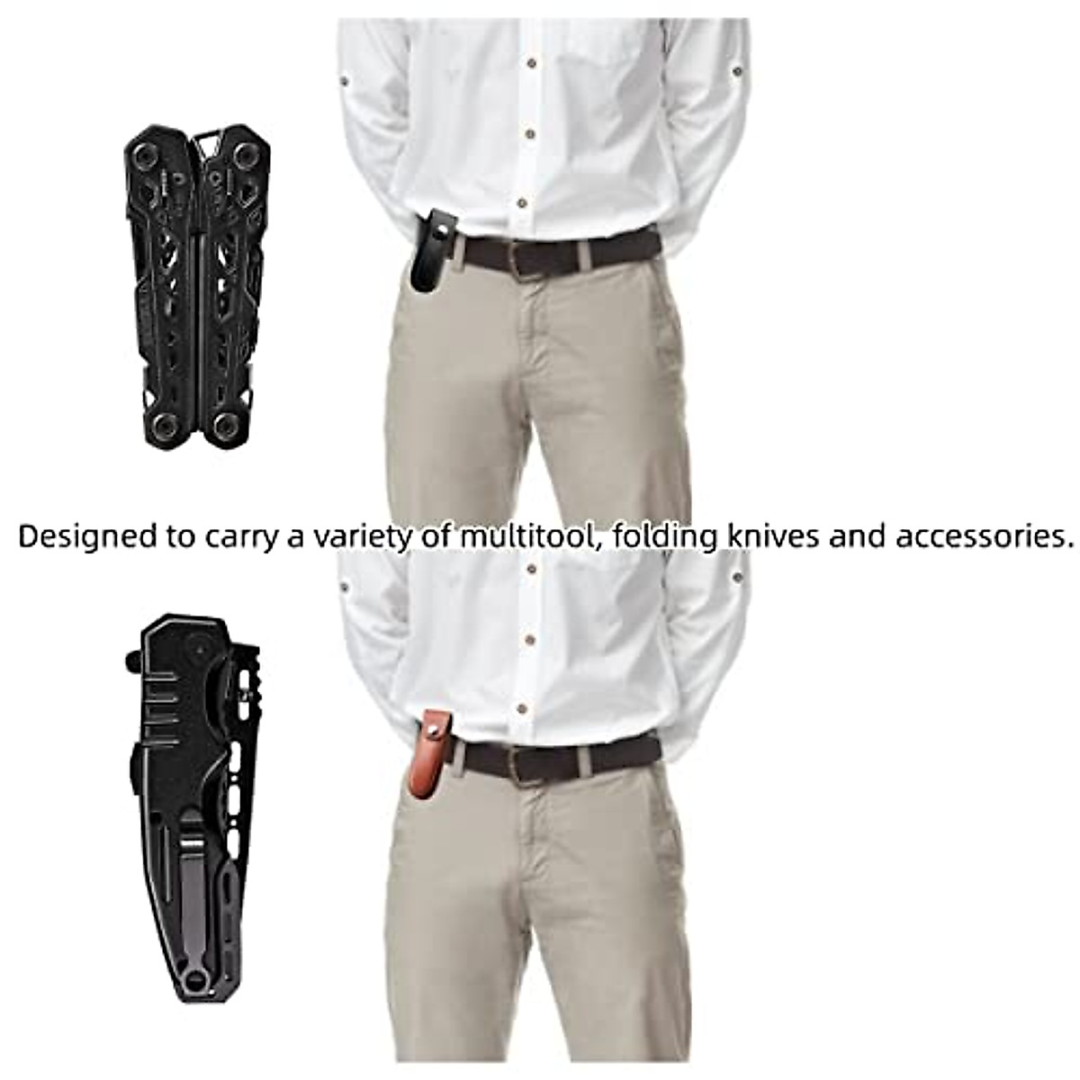 Multitool Sheath, Leather Knife Sheath Holster with Belt Loop, Tactical Knife Pouch Fit 5" Folding Knife, Pocket Knife Holder for Belt, Scabbard Pouch Bag for Swiss Army Knife Trapper Knife (Brown)