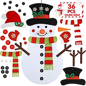 OurWarm Felt Snowman for Kids Wall, 3.2Ft Double-Sided DIY Felt Christmas Snowman Set with 35 Glitter Detachable Ornaments Xmas Gift for Toddlers Kids Christmas Home Door Wall Hanging Decorations