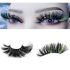 Glitter Lashes 26mm 3D Fluffy Mink Eye Lashes with Color,Colored Eyelashes Dramatic Strip Lashes Manga Lashes Natural Thick Fake Eyelashes 1 Pairs for Halloween Party Stage Cosplay(Red black)