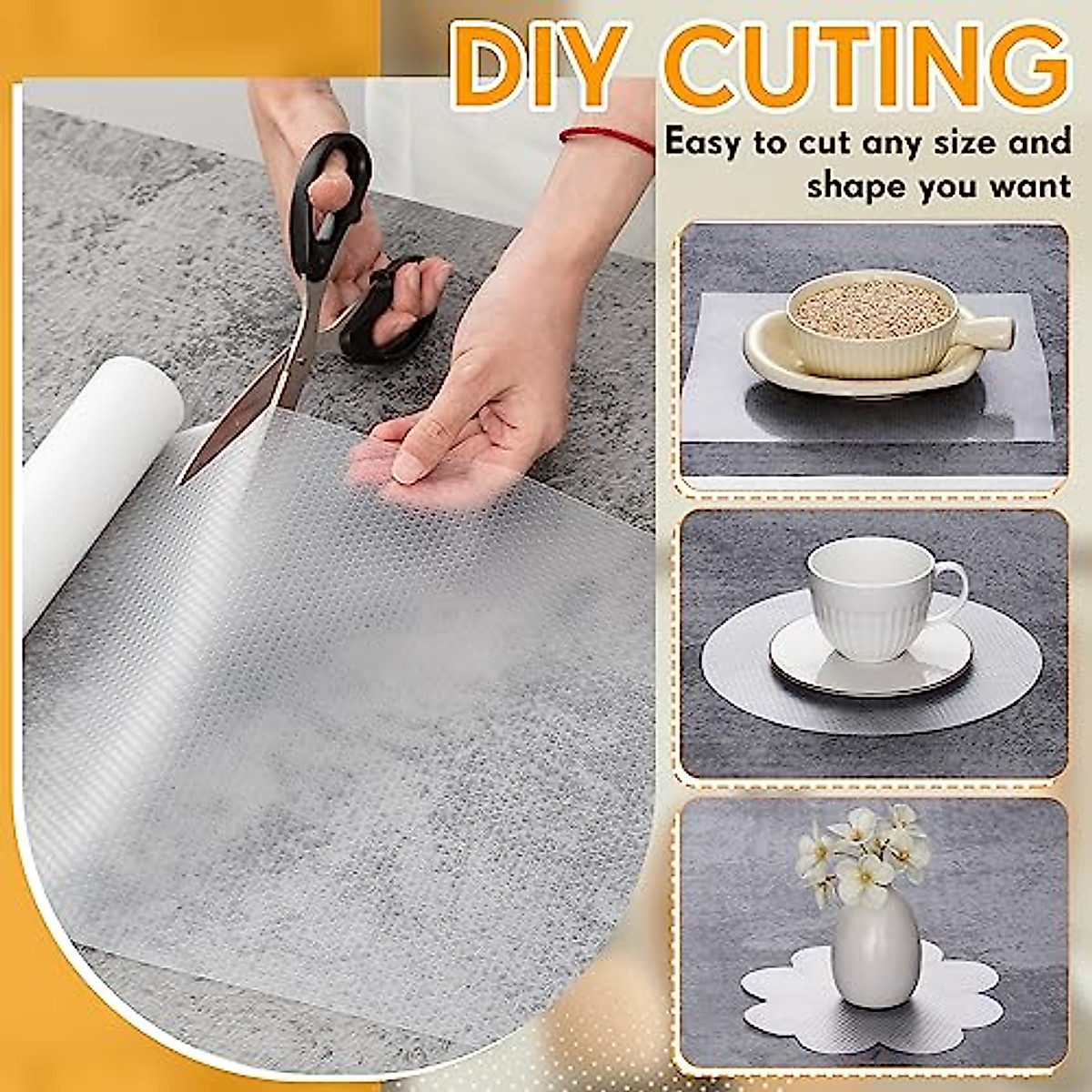 Timgle 8 Rolls Shelf Liner 12 Inch x 10 ft Cabinet Liner Kitchen Drawer Mat Non Slip EVA Plastic Drawer Liner Non Adhesive Washable Waterproof Fridge Liner for Refrigerator, Freezer, Pantry (Clear)