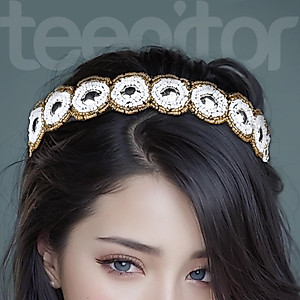 Teenitor 5Pcs Headbands for Women Rhinestone Beaded Headband, Head Bands for Women's Hair Fashionable Handmade Crystal Beaded Elastic hairbands Lady Women Girls Hair Jewelry Accessories, 20-26.8"