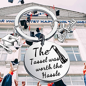 FUSTMW Graduation Gift Keychain The Tassel Was Worth the Hassle Graduation Jewelry College Graduation Gift with Grad Cap Charm (silver)