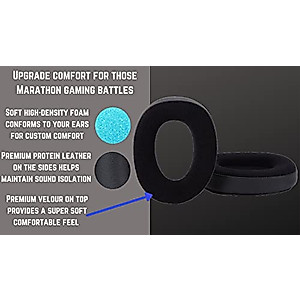 Premium Hybrid Ear Pads Compatible with Sennheiser GSP 370, Sennheiser GSP 350, GSP 303, GSP 302, GSP 301 and GSP 300 Headphones. Premium Protein Leather | Premium Velour | Soft High-Density Foam