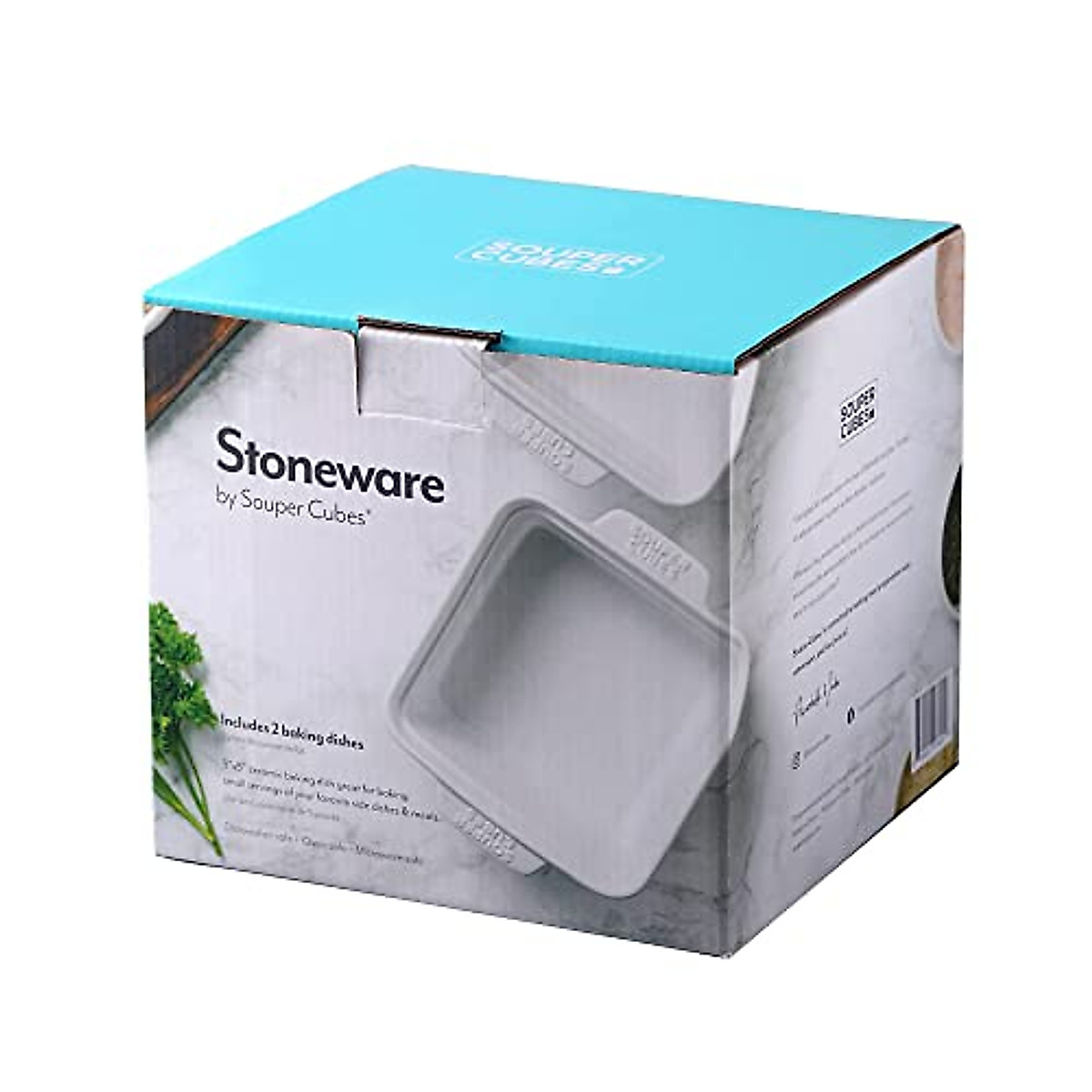 Souper Cubes Stoneware - 5" Square Baking Dish - Ceramic Baking Pan Set - Kitchen Essentials and Bakeware - Set of 2 - White