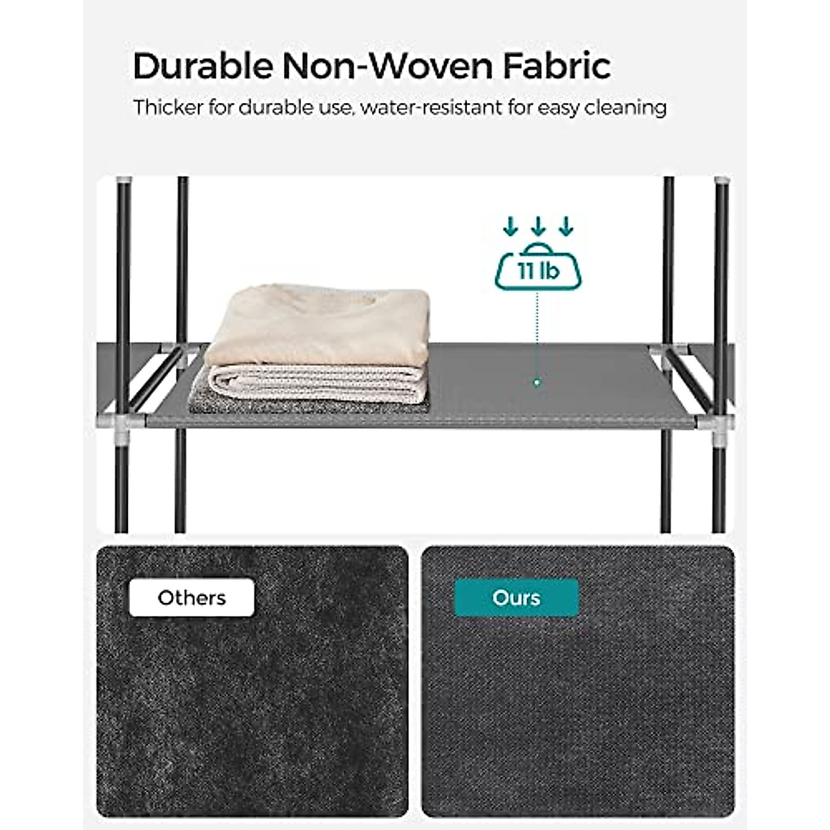 SONGMICS Portable Closet, Wardrobe Closet Organizer with Cover, 3 Hanging Rods and Shelves, 4 Side Pockets, 51.2 x 17.7 x 65.7 Inches, Large Capacity for Bedroom, Living Room, Gray URYG092G02