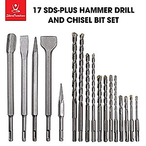 SharCreatives 17 Pieces SDS PLUS Rotary Hammer Drill Bits Set & Chisels with Storage Case for Drilling Concrete, Masonry, Bricks and Stone
