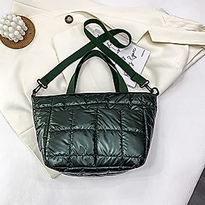 AZURAOKEY Puffer Tote Bag for Women, Quilted Cotton Padded Designer Handbag, Women Soft Lattice Pattern Shoulder Bag Underarm Bag Female Luxury Clutch Bag-Green