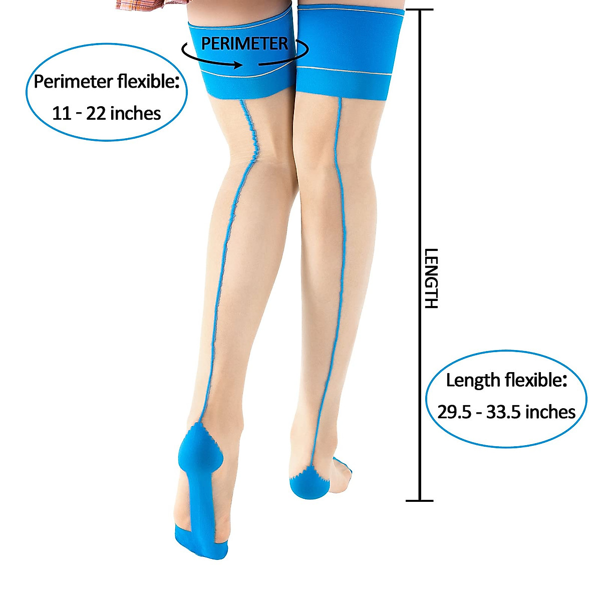 Littleforbig Backseam Thigh High Sheer Colored Silk Stockings with Colored Cuffs 2 Pairs - Blue Black