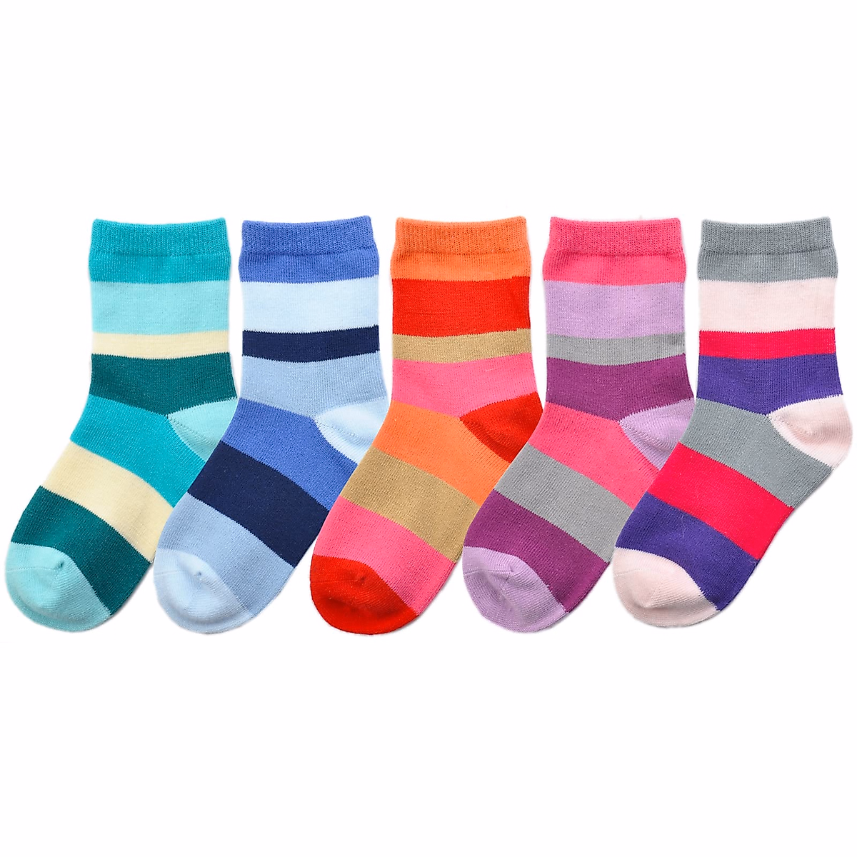 hakugoo Kids Crew Socks Seamless Boys Girls Rainbow Stripes Socks Cotton Athletic Socks 6-8 Years Unisex Cute Fun Socks Boot Socks 5 Pairs (Set B,L)