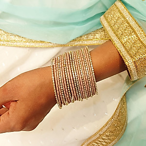 Efulgenz Indian Bangle Set Rhinestone CZ Plain Metal Bracelet Bangle Jewelry for Women .