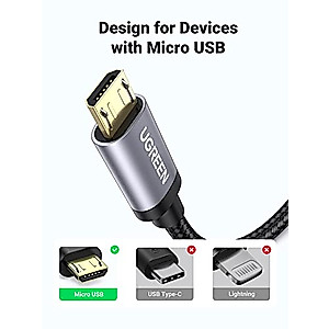 UGREEN Micro USB Cable, 1.5FT High Speed Fast Charging USB Cable, Nylon Braided Durable Android Phone Charger Cord, Compatible with Samsung Galaxy S7 S6 Note LG V10 Tablet PS4 MP3