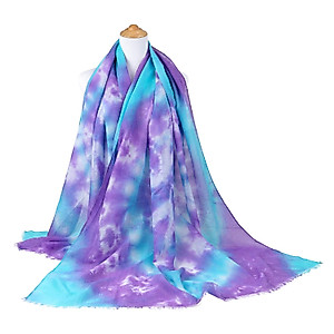 GERINLY Lavender Color Tie Dye Scarf Aesthetic Active Neck Wrap Fashion Shoulder Shawl Natural Hijabs for Vacation (Purple Turquoise)