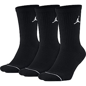 Nike Unisex Jordan Jumpman Crew Socks (3 Pack) Black/Black/Black (Men's Shoe Size 6-8)