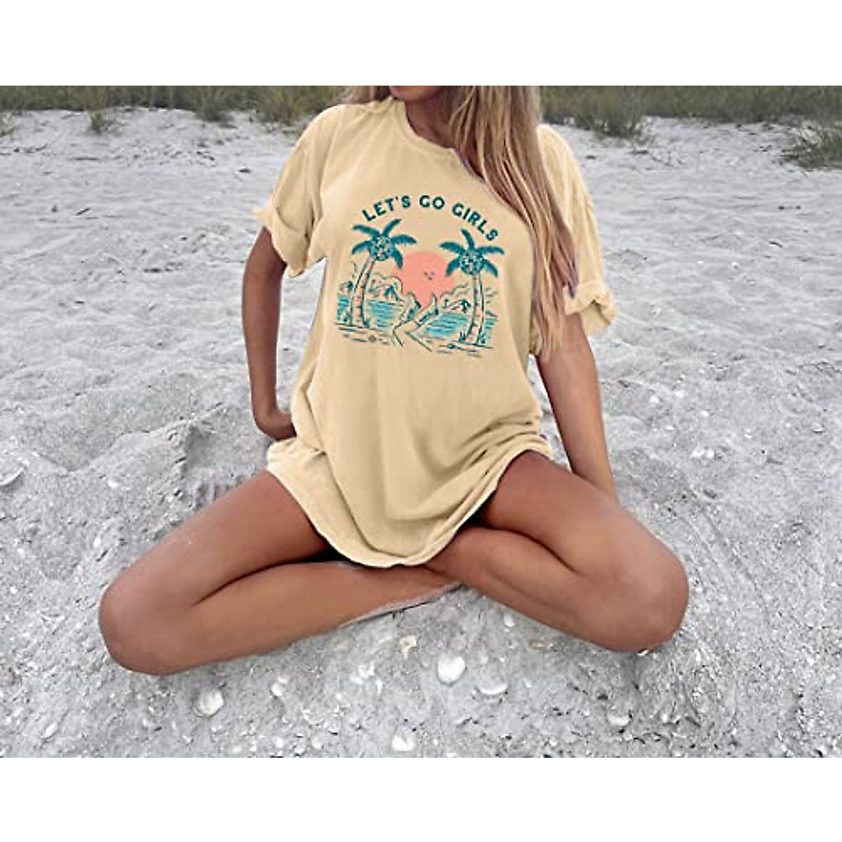 KNEYATTA Hawaii Oversized T Shirts Women Girls Trip Shirts Let's Go Girls T Shirt Beach Party Oversized Short Sleeve Tee