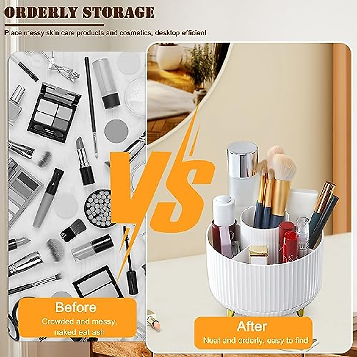 Cerpourt Makeup Brush Organizer,5 Slots 360° Rotating Desk Pen Holder,Makeup Brushing Holder,Cosmetic Brushes Storage Holder,Cute Pencil Cup Pot,Desk Organizer and Accessories for Vanity (White)